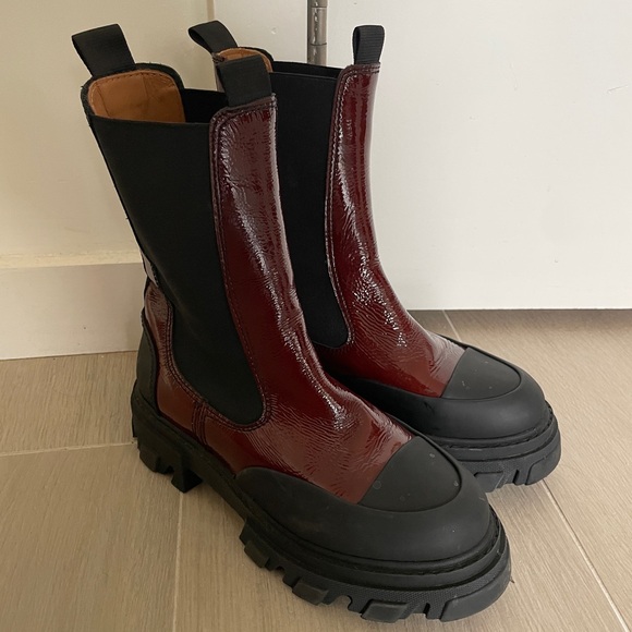 Ganni | Shoes | Ganni Red Chelsea Combat Boots | Poshmark